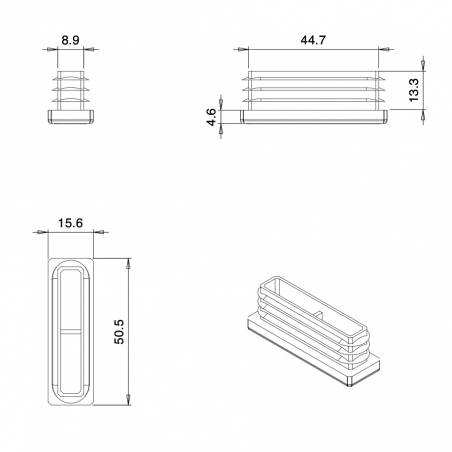 Rectangular Plastic Insert for 50x15 mm Tube Dimension and 1,0-3,0 mm ...