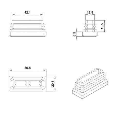 Rectangular Plastic Insert for 50x20 mm Tube Dimension and 1,0-3,0 mm ...