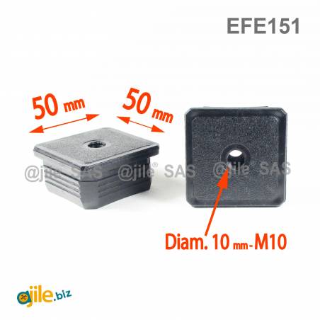 Square M10 threaded ribbed insert for 50 x 50 mm outer dimension square ...