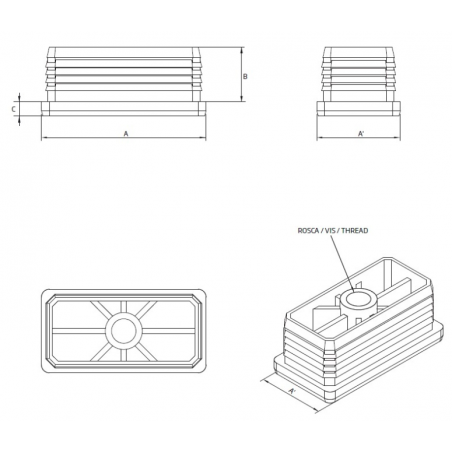 Inserto M8 a lamelle rettangolare con filetto interno per tubo rettangolare 50 x 20 mm dim ...